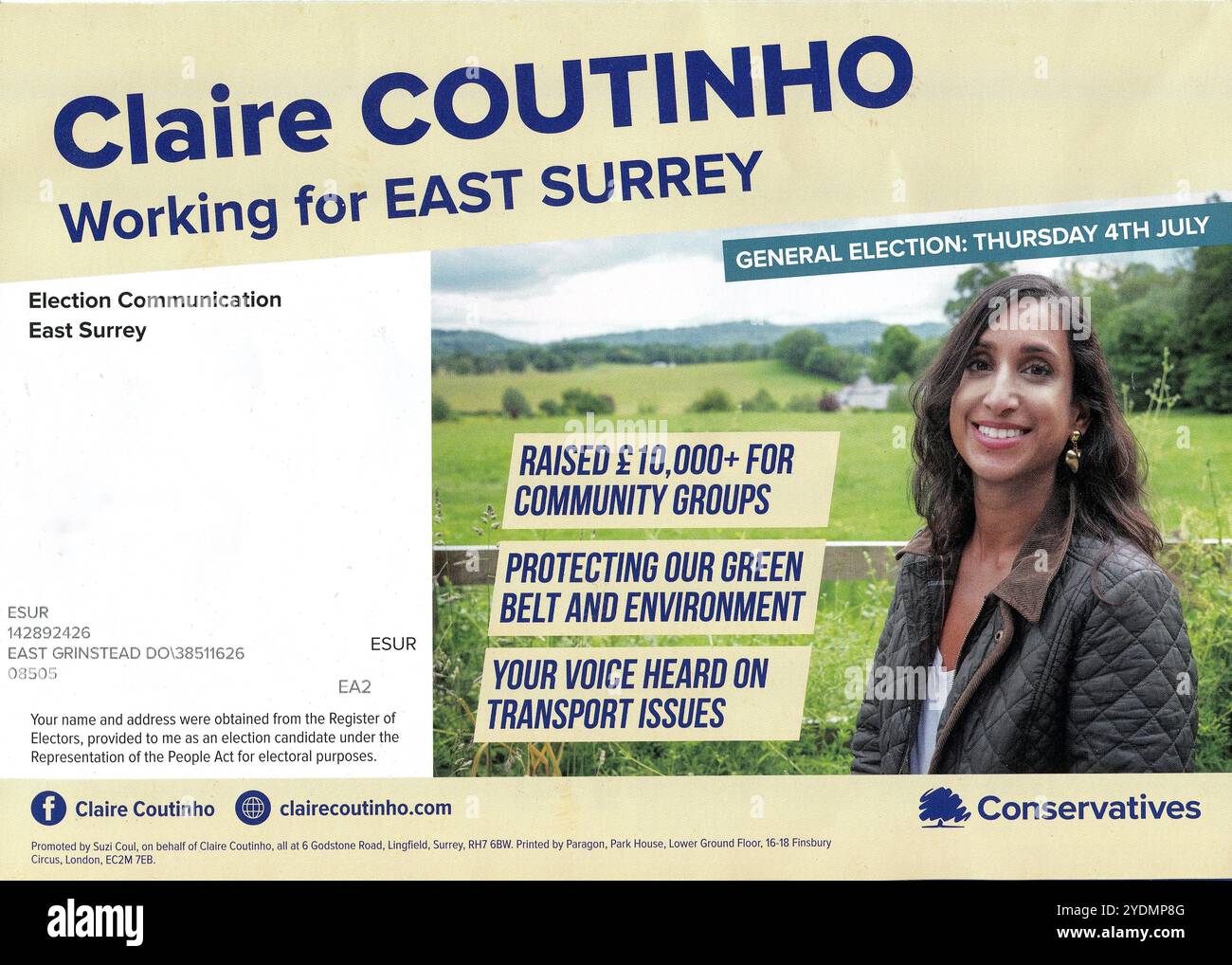 Campaign leaflet from Claire Coutinho, Conservative party candidate in ...