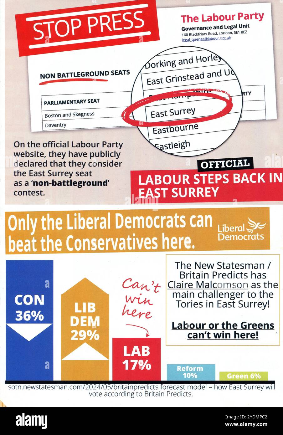 Campaign leaflet from Claire Malcomson, Liberal Democrat party ...