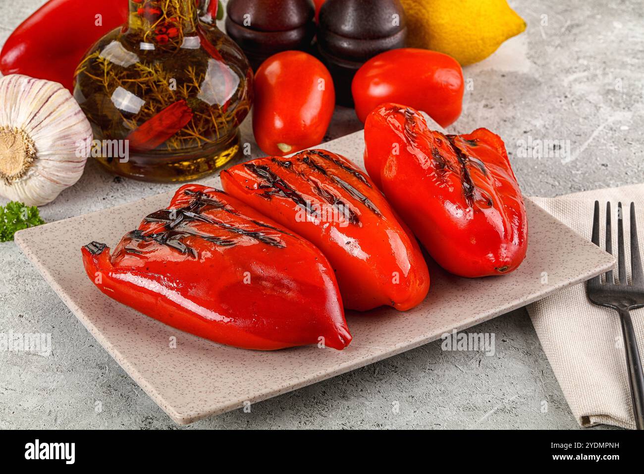 Vegan cuisine Grilled red bell pepper snack appetizer Stock Photo - Alamy
