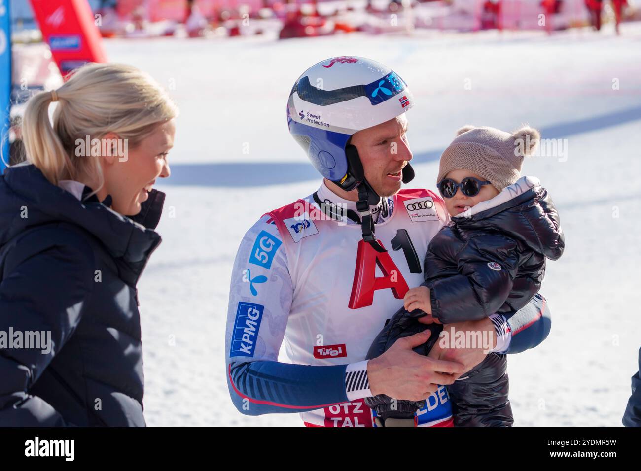 Sölden, Austria 20241027. Henrik Kristoffersen with his son Emil on his ...