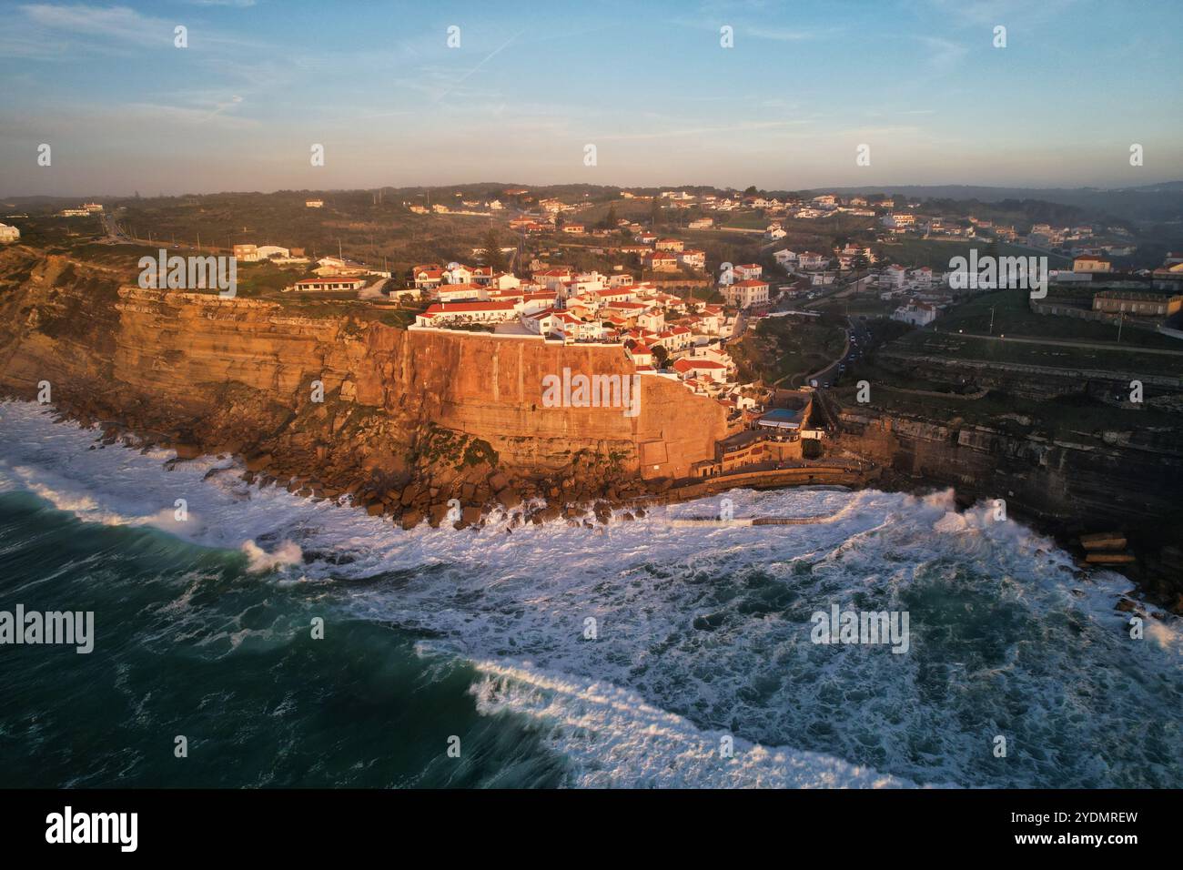 Drone view of the scenic seaside town of Azenhas do Mar, Portugal ...