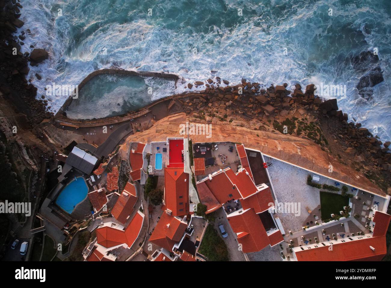 Drone view of the scenic seaside town of Azenhas do Mar, Portugal ...