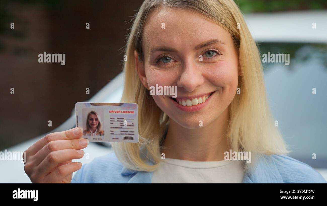 Cheerful Caucasian lady smiling female girl auto transport owner ...