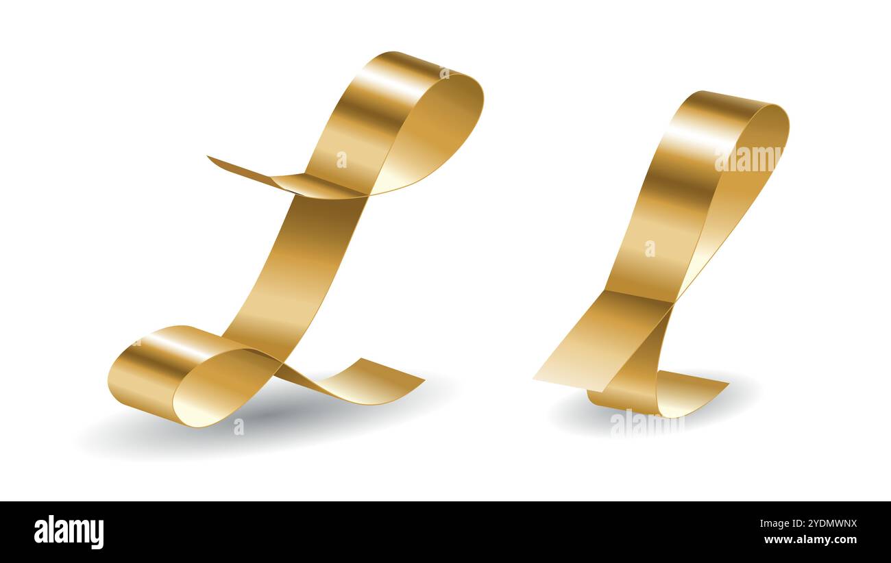 Golden ribbon L letters with shadows isolated on white background ...