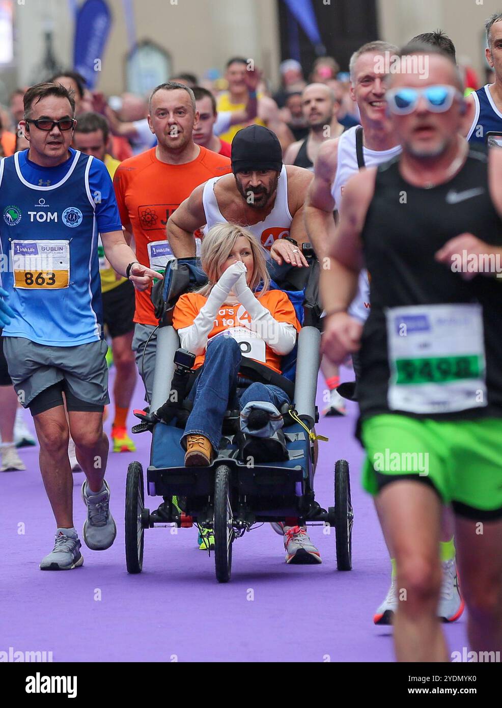 Actor Colin Farrell with his friend Emma Fogarty, running in the Irish ...