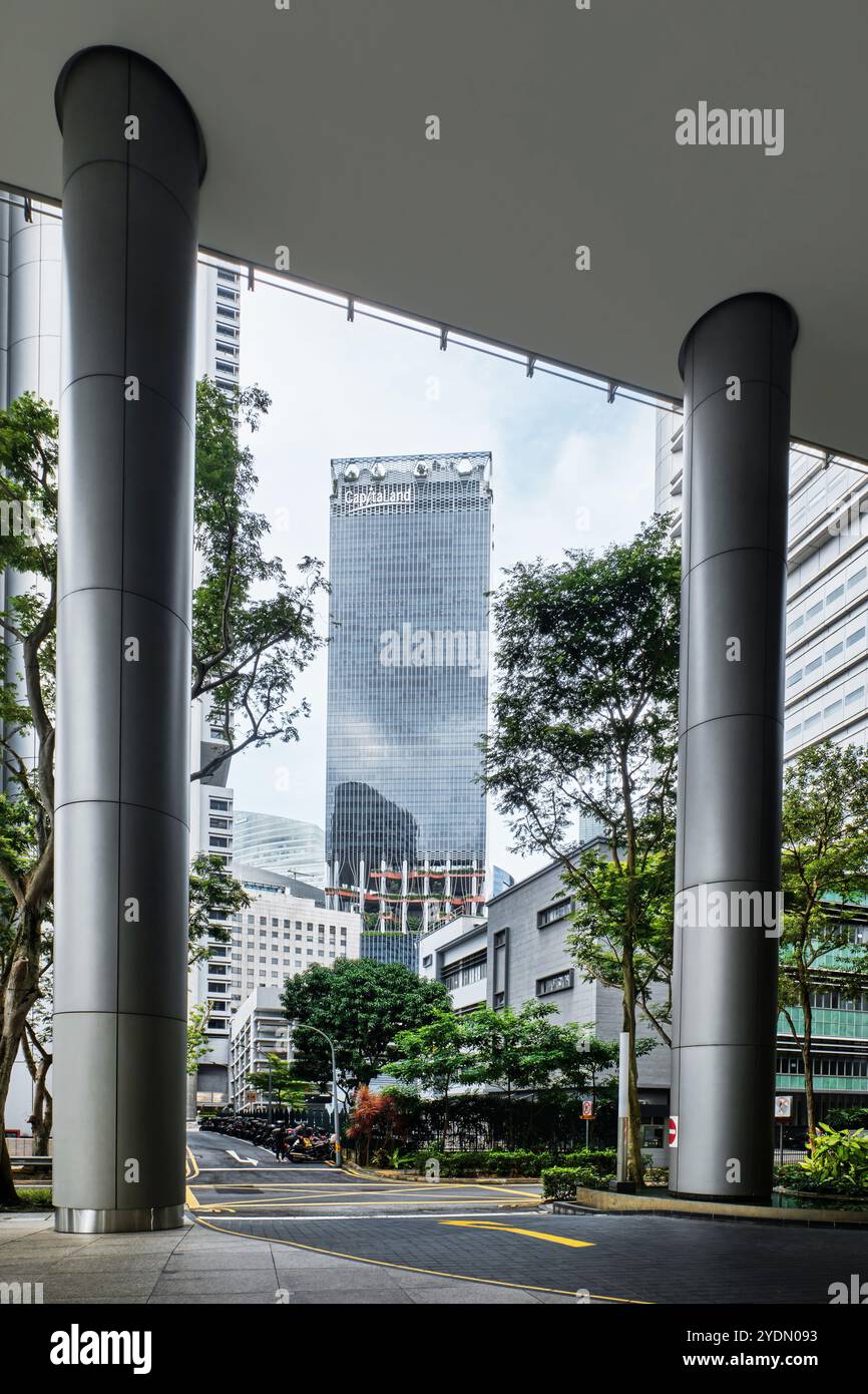 Singapore - August 12, 2024: CapitaSpring skyscraper with unique ...