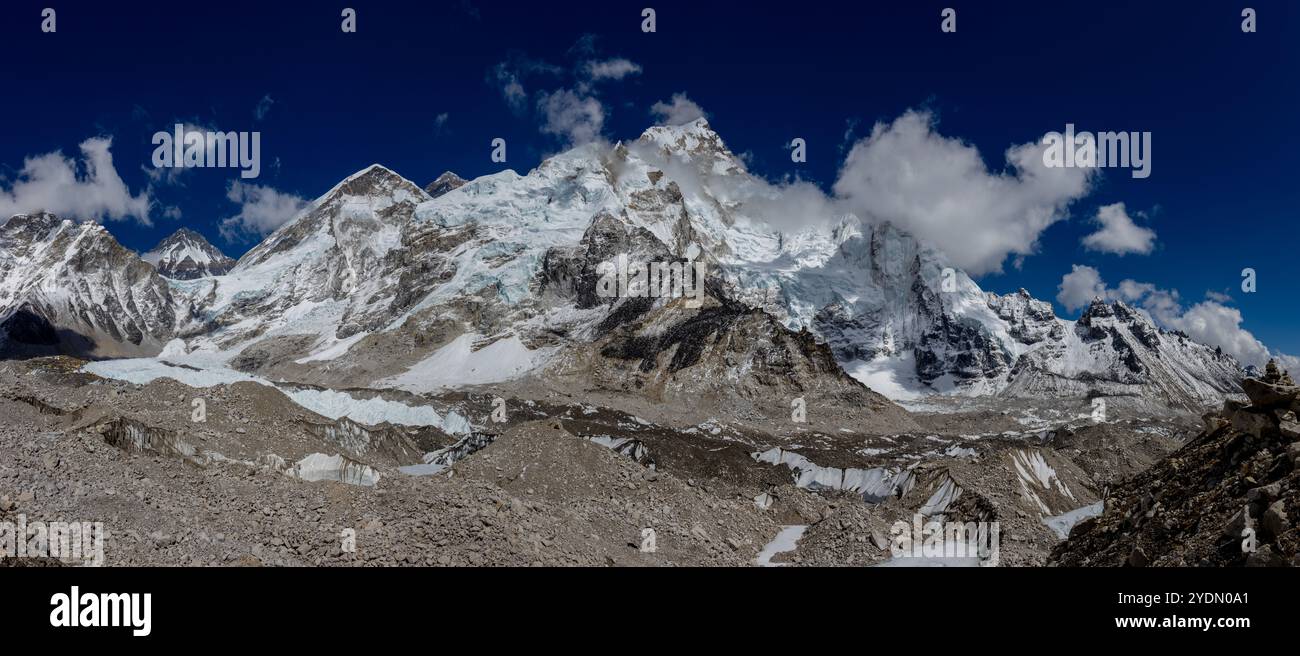 Panorama wide photo of Himalayas mountains in Nepal at Everest Base ...