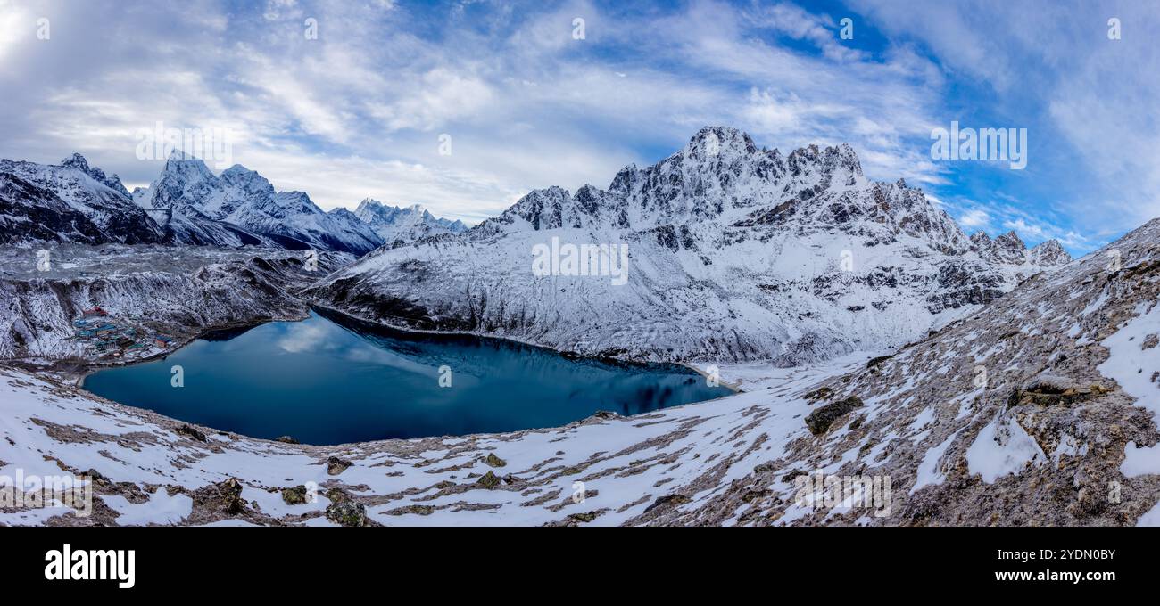 Panorama wide photo of Himalayas mountains in Nepal at Everest Base ...