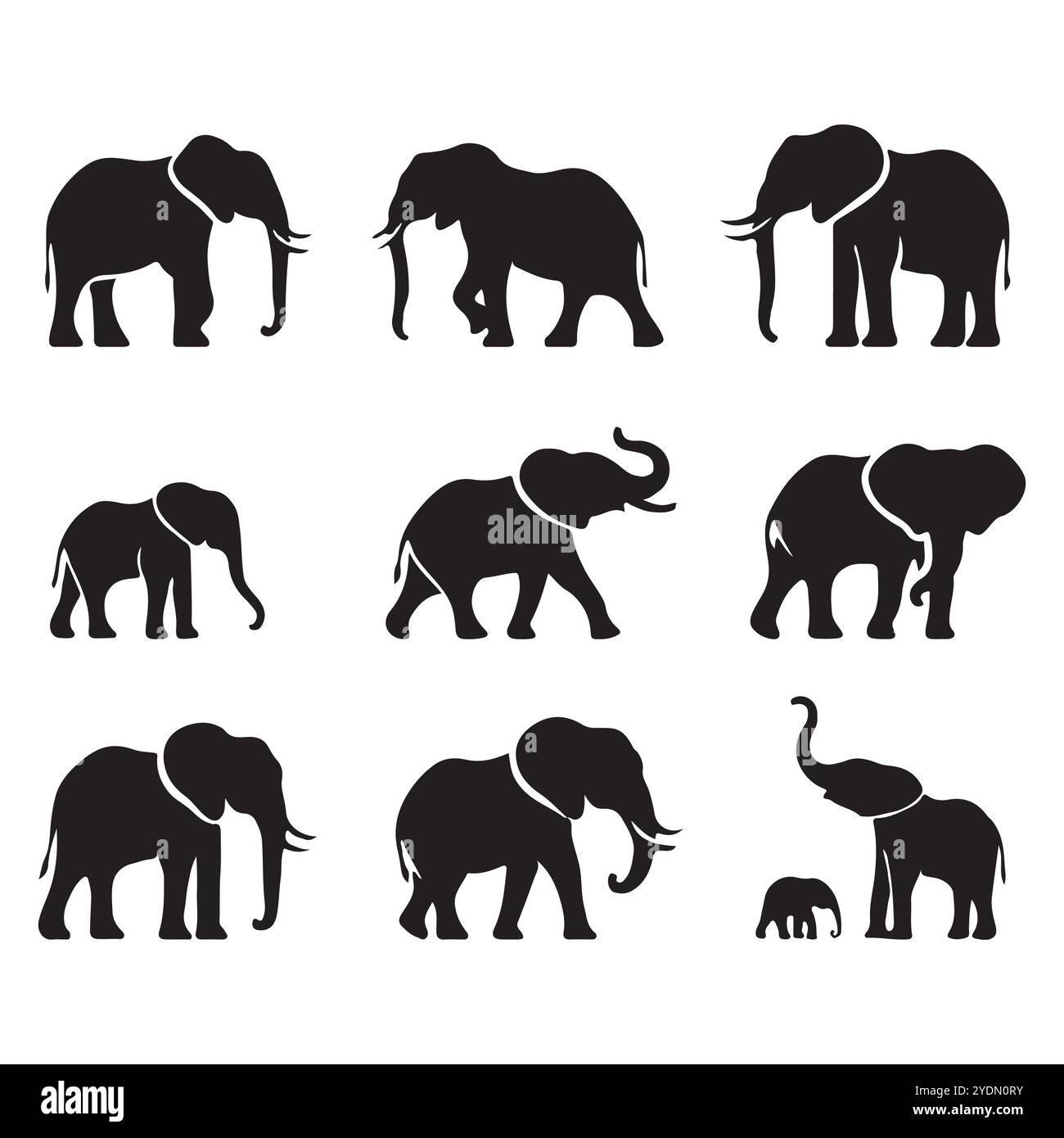 set of elephant silhouettes. Elephant shadow hand drawn. Flat vector ...