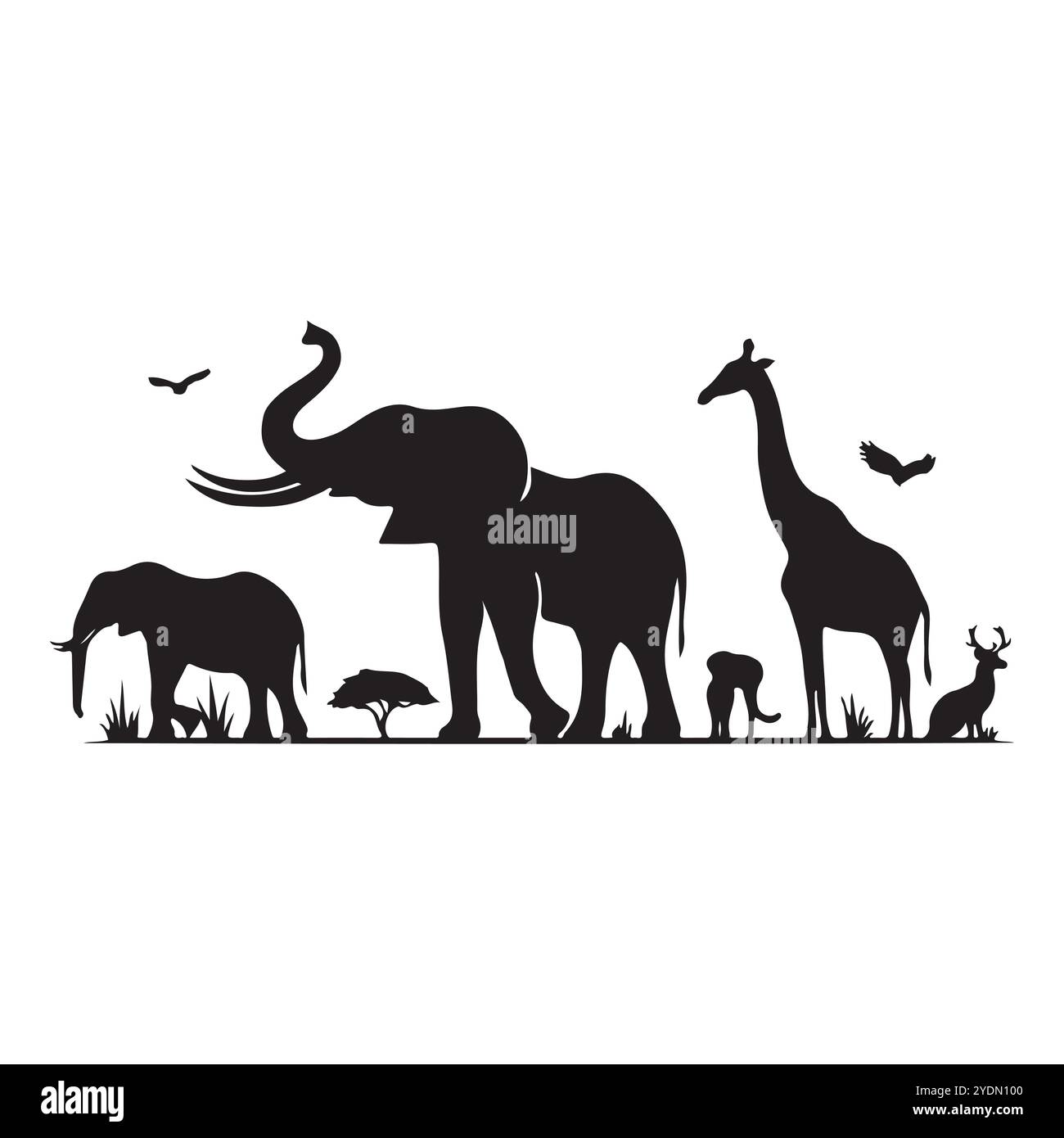 set of elephant silhouettes. Elephant shadow hand drawn. Flat vector ...