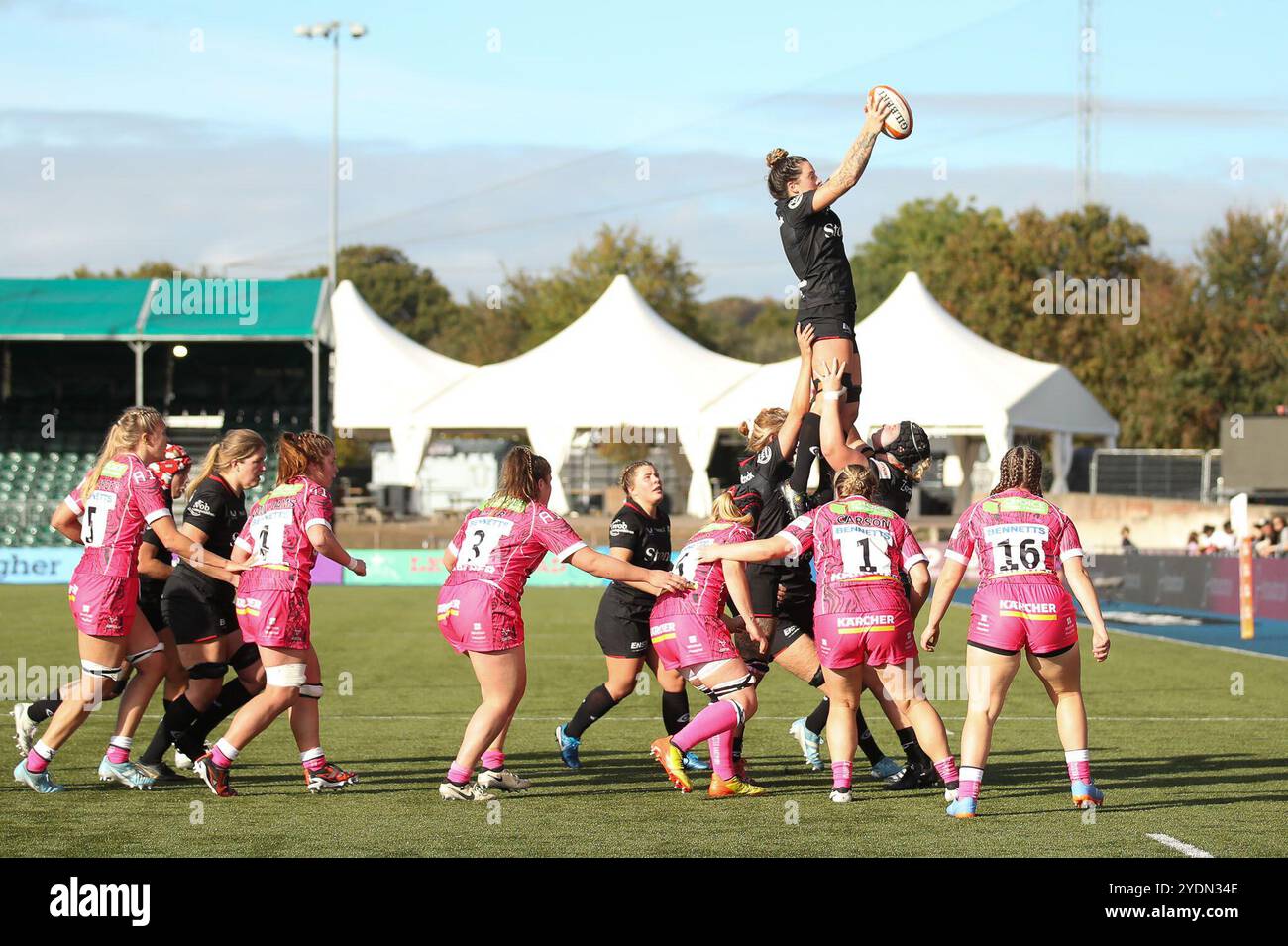 Gabby Senft of Saracens Women wins a line-out during the Womens Allianz ...