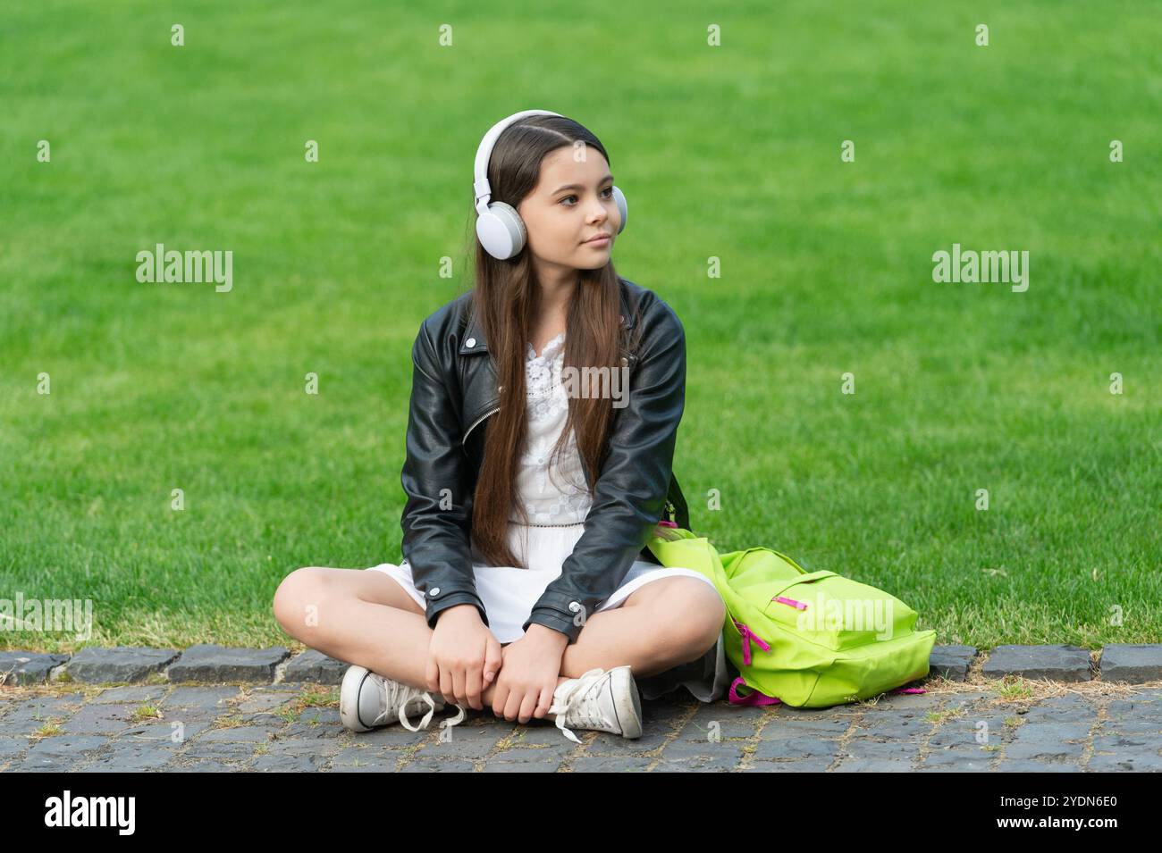 Tween girl generation listen audio. Lifestyle concept. Back to school ...