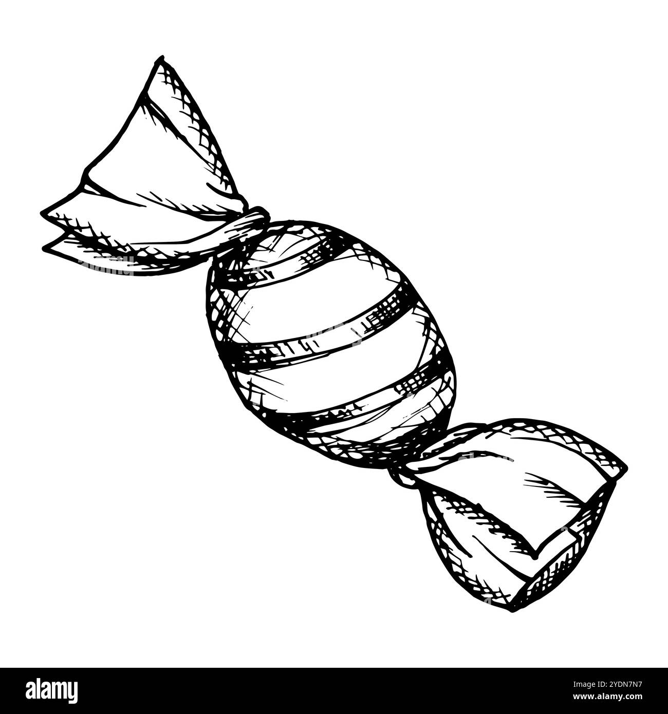 Hand drawn vector illustration of candy in wrapper with stripes ...