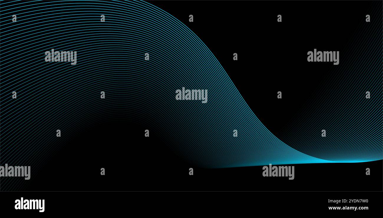 gradient of blue lines. abstract wave pattern on a black background ...