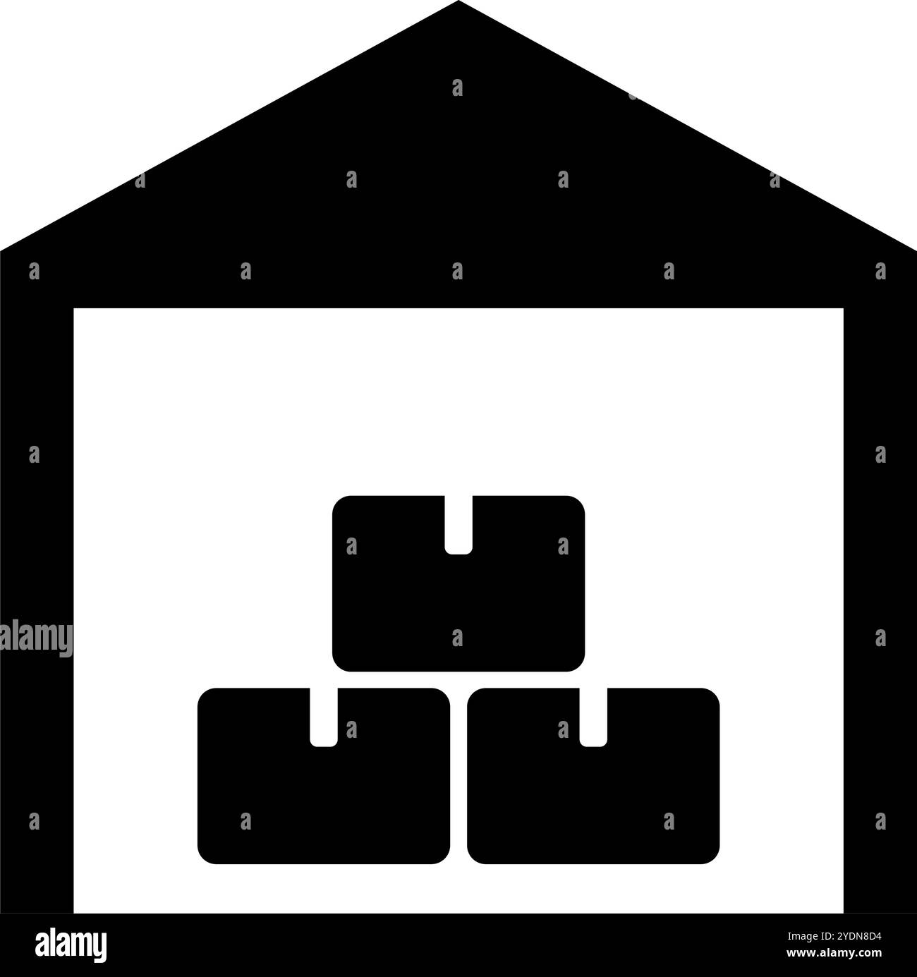 Warehouse and stacked cardboard boxes silhouette icon. Editable vector ...