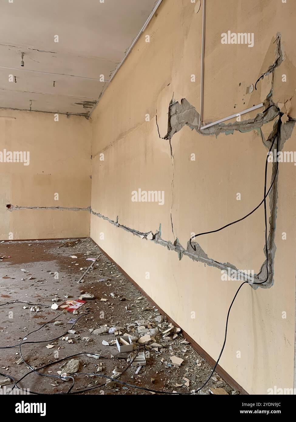 The destruction of the interior of the educational building after the ...