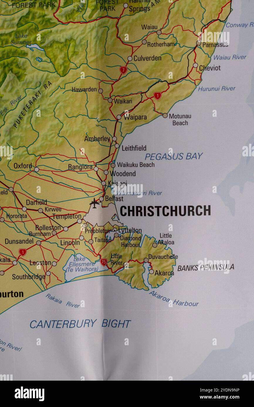 Map showing Christchurch, New Zealand and the surrounding area Stock ...