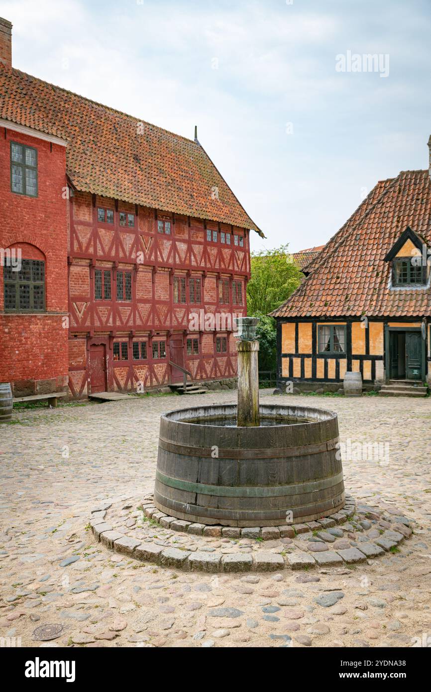 Historic European Courtyard with Traditional Half-Timbered Buildings ...