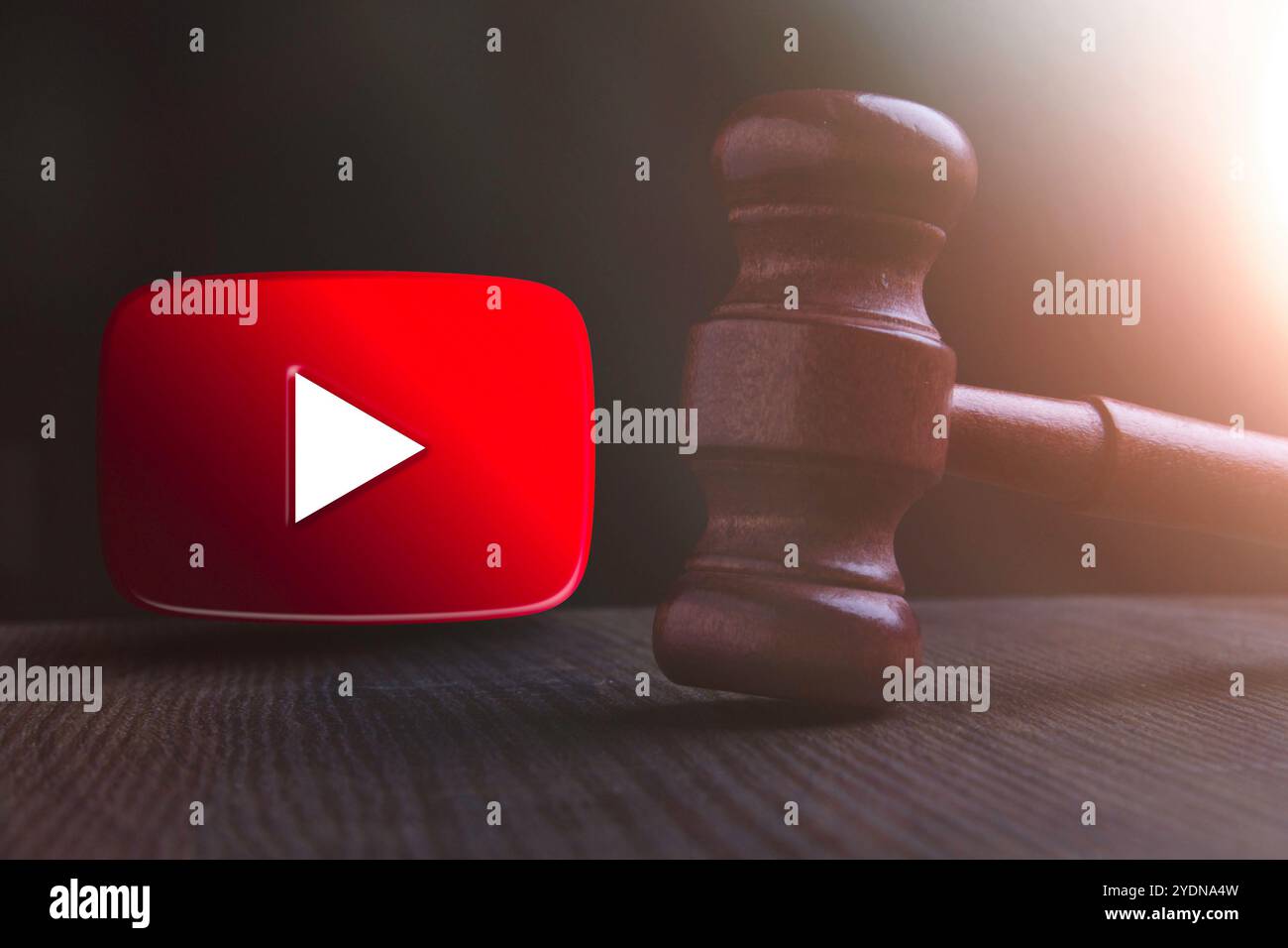 YouTube blocking. Video ban in Russia. YouTube sign and judge's hammer ...