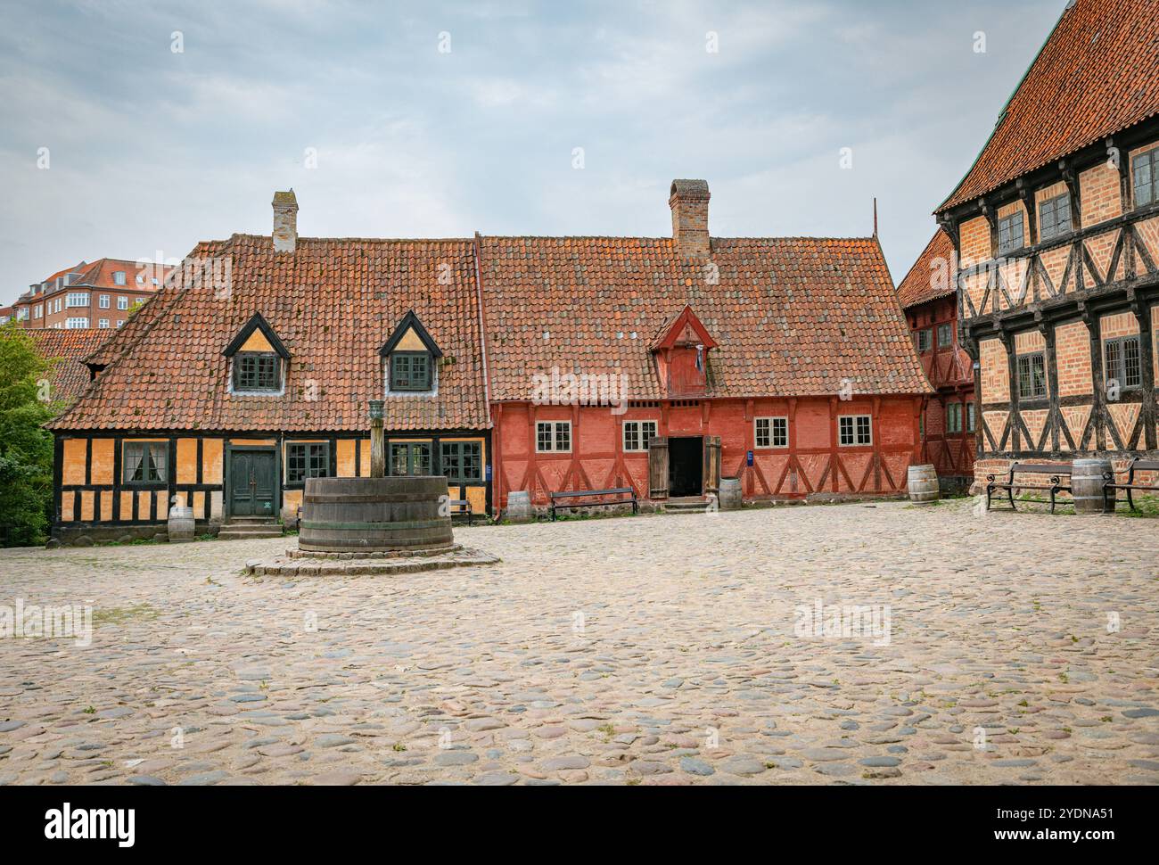 Historic European Courtyard with Traditional Half-Timbered Buildings ...