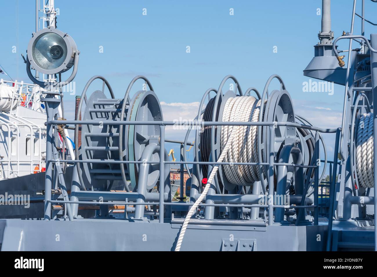 maritime background, fragment of a modern ship, various equipment on ...