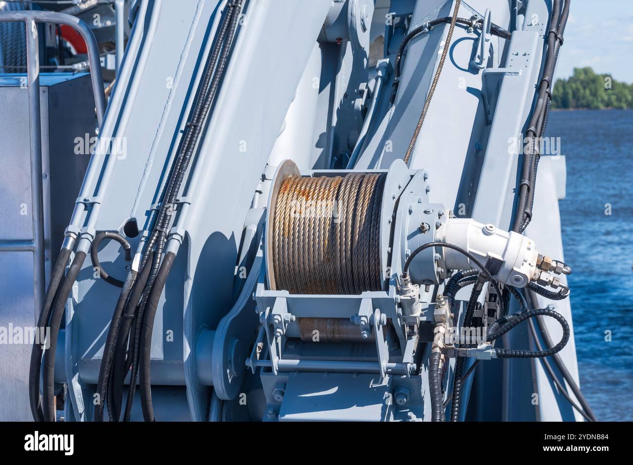 maritime background, fragment of a modern ship, various equipment on ...