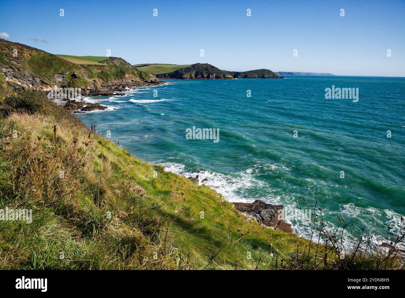 View across Mevagissey Bay to Black Head Stock Photo - Alamy