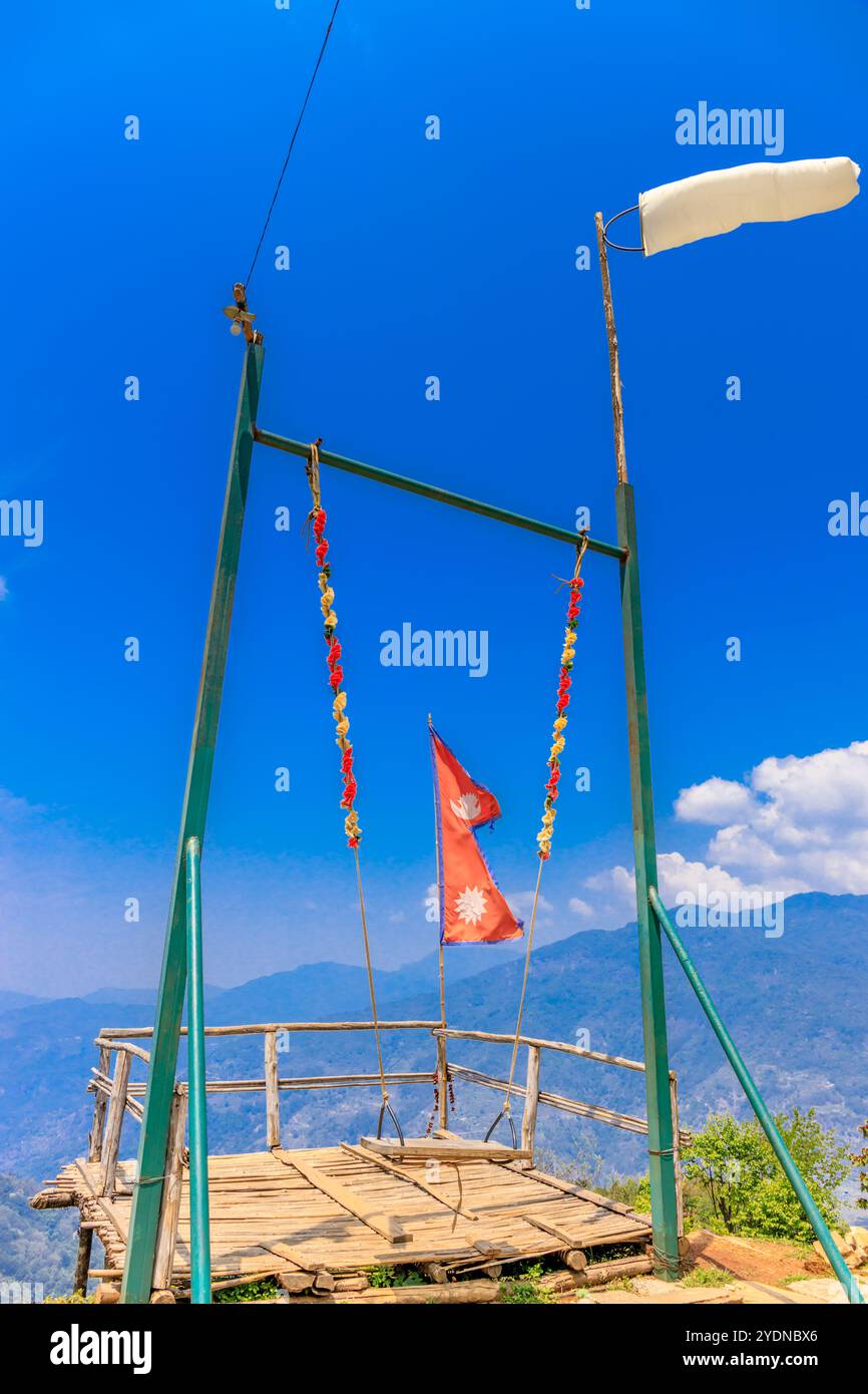 Colorful prayer flags with mantra written on it in the Himalayas ...