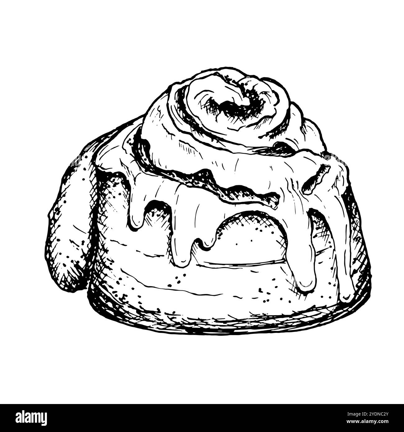 Bun cinnamon icing sugar Black and White Stock Photos & Images - Alamy