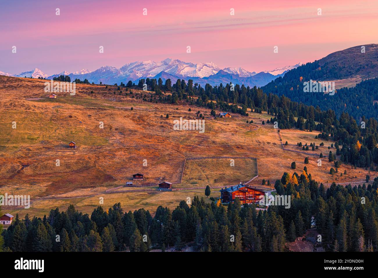 An autumn sunrise as seen from Sass de Putia (German; Peitlerkofel), a ...