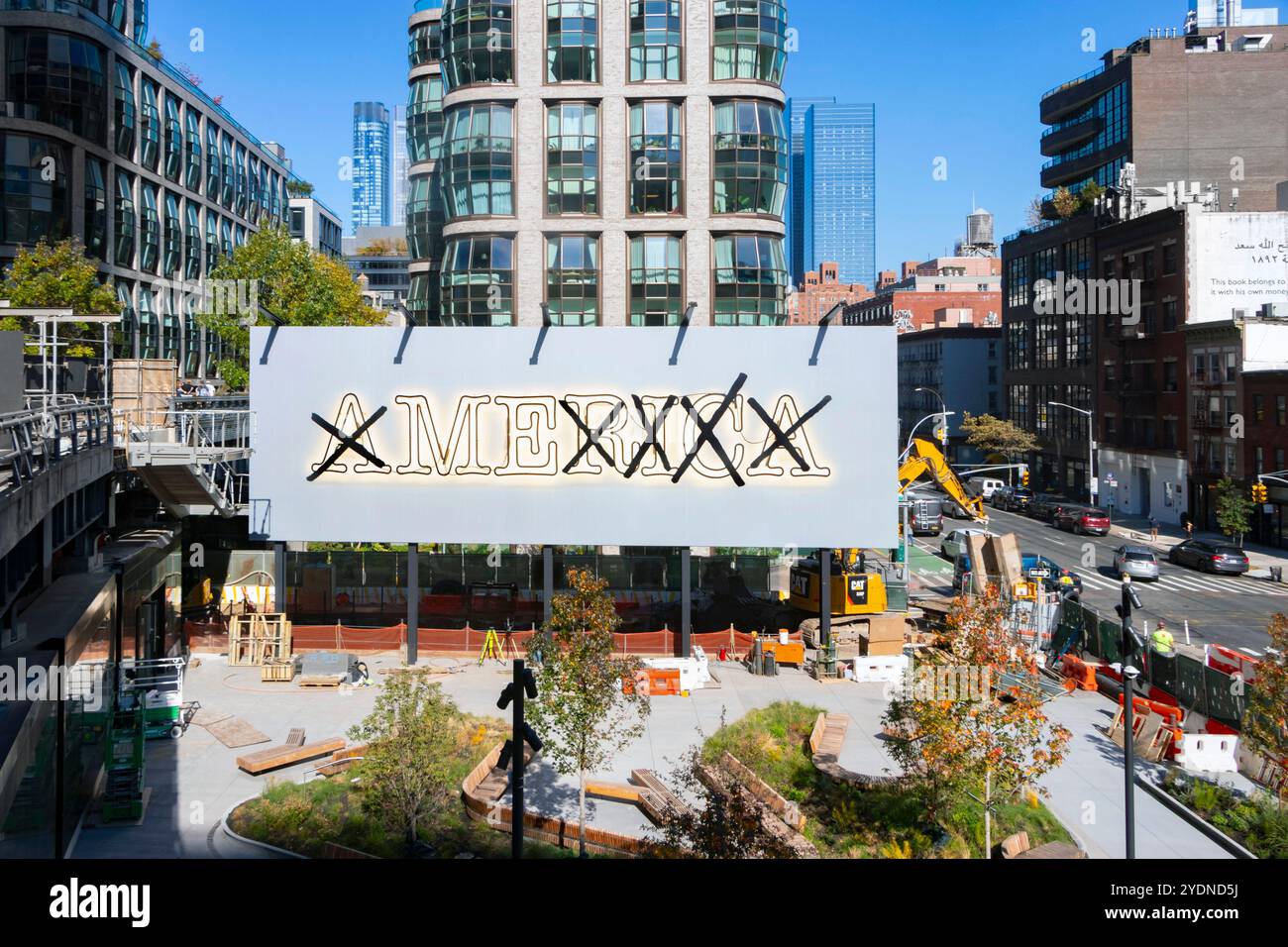 new york City scene with modern buildings, construction site and a ...