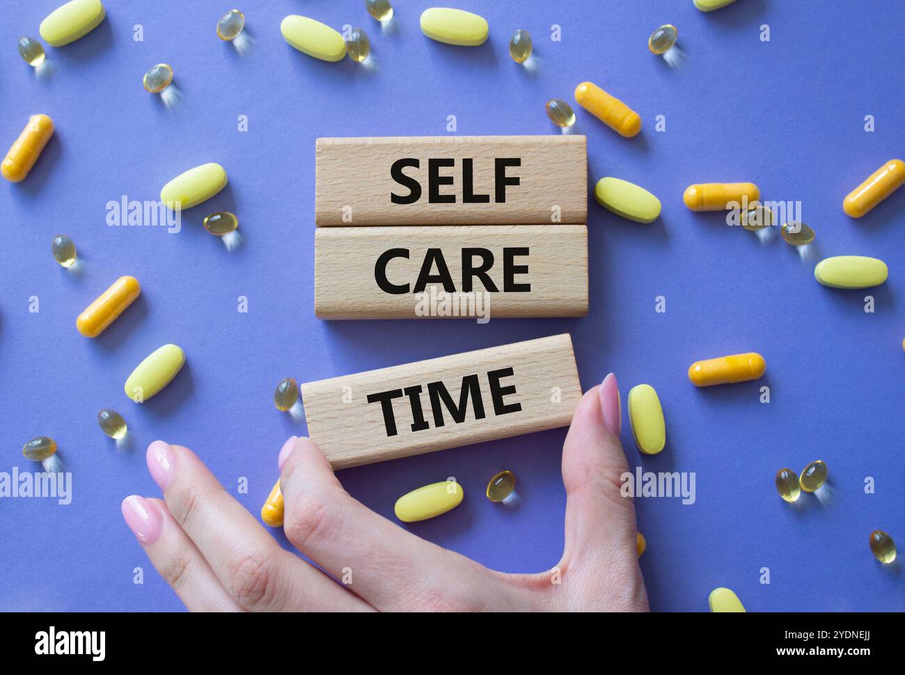 Self-care Time symbol. Concept words Self-care Time on wooden blocks ...