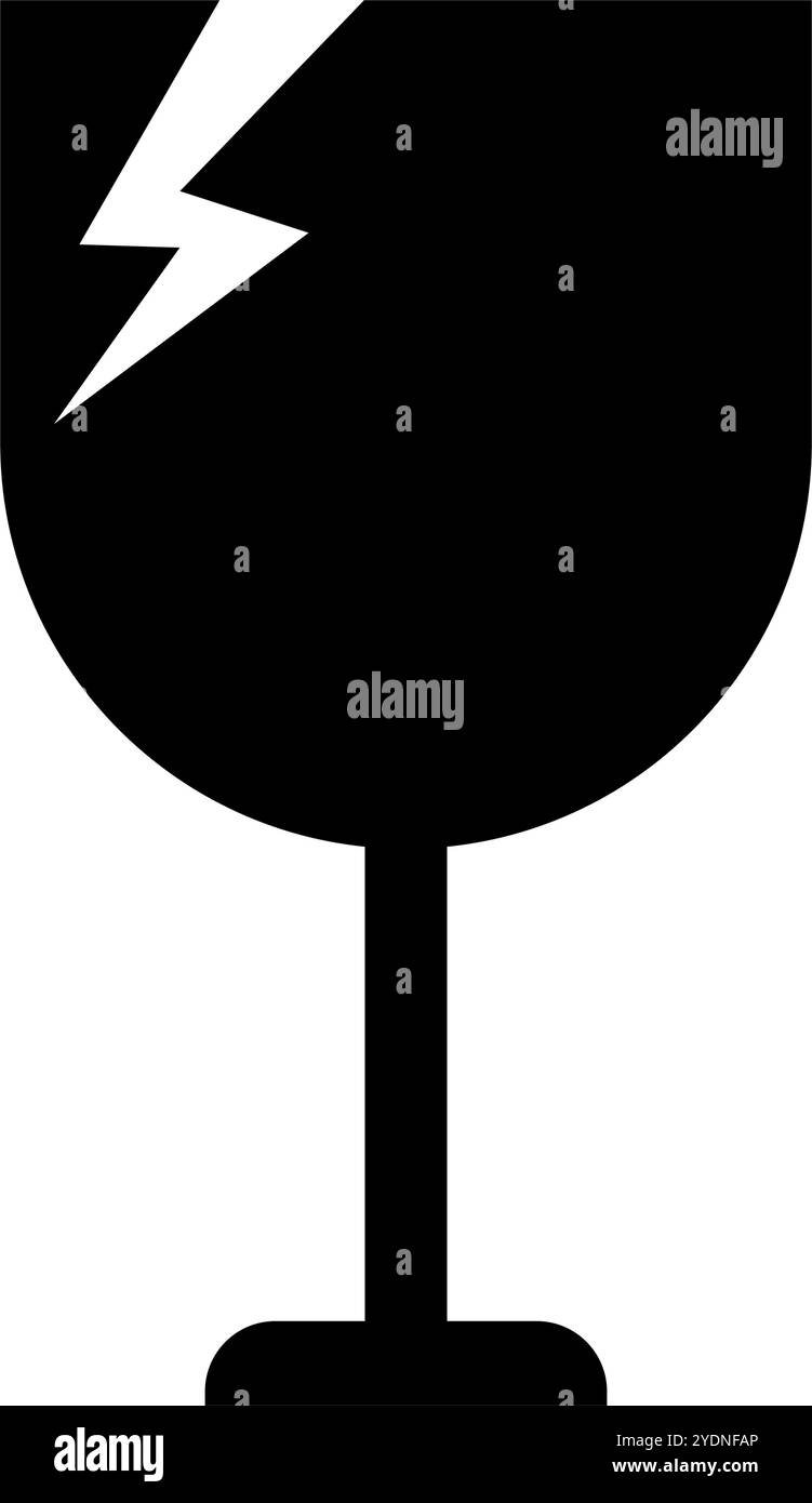 Broken glass silhouette icon of fragile object caution. Editable vector ...