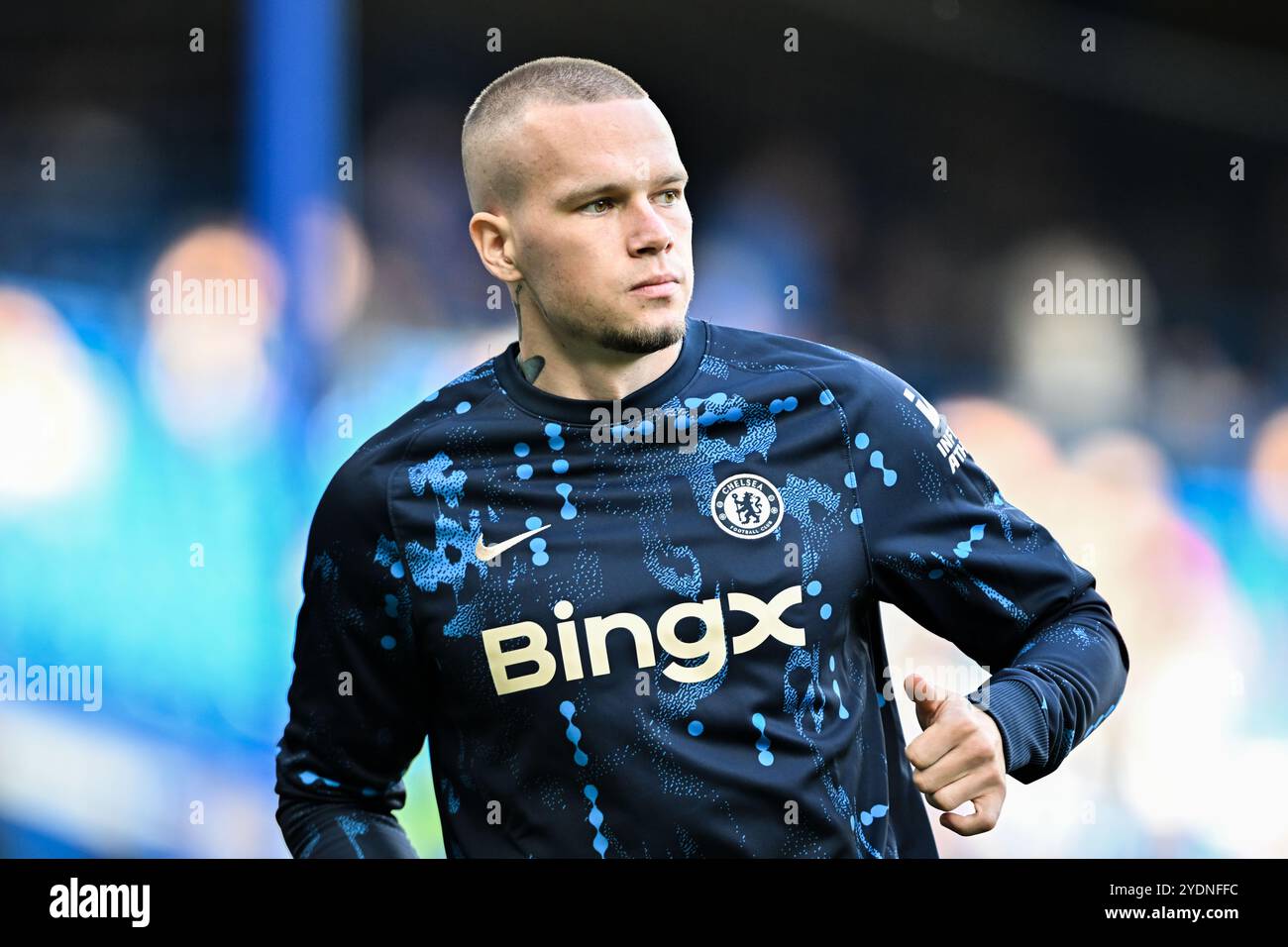 Mykhaylo Mudryk of Chelsea during the pre-game warm up ahead of the ...