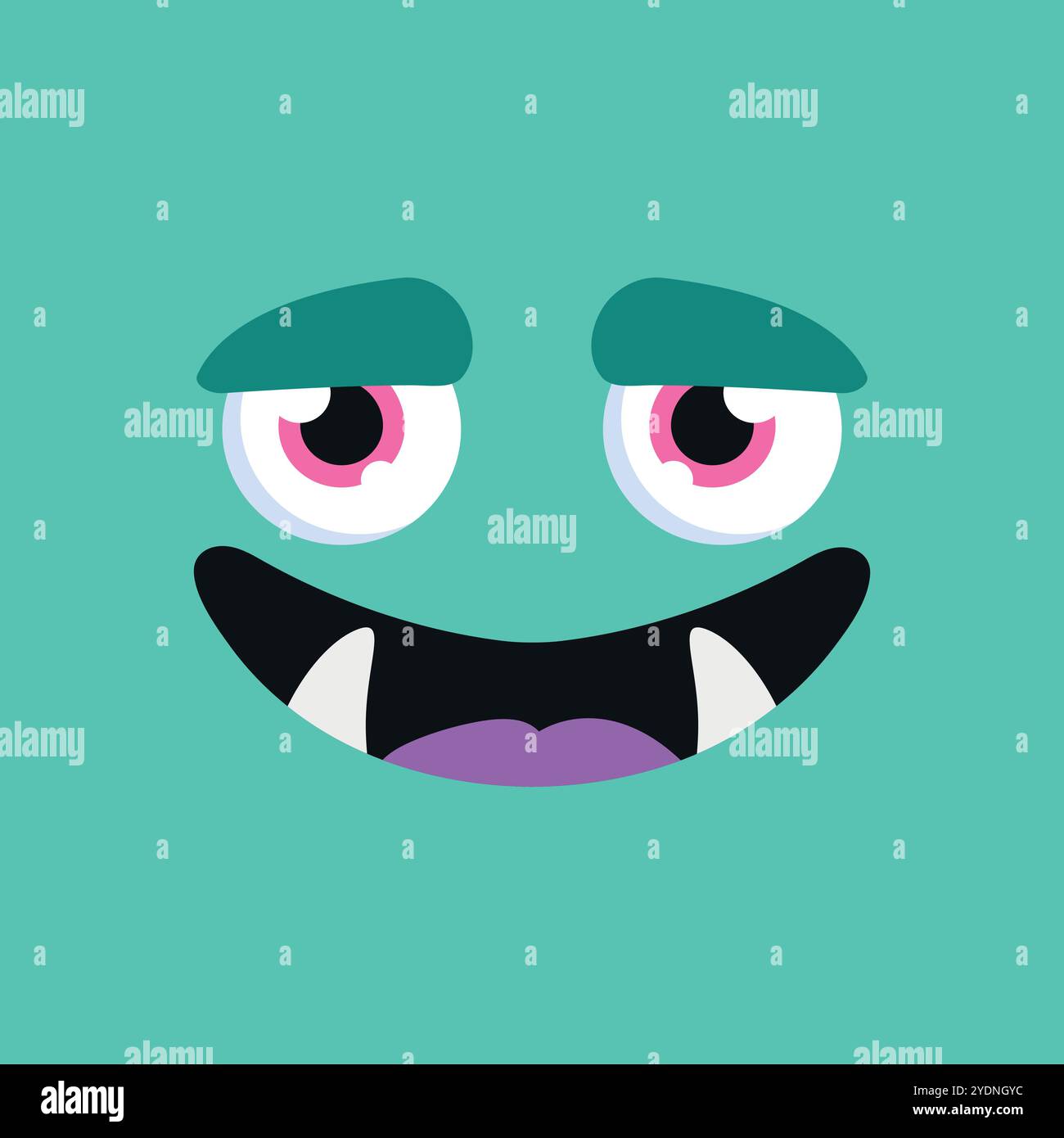 Cute cartoon monster face background. Funny monster face with fangs in ...