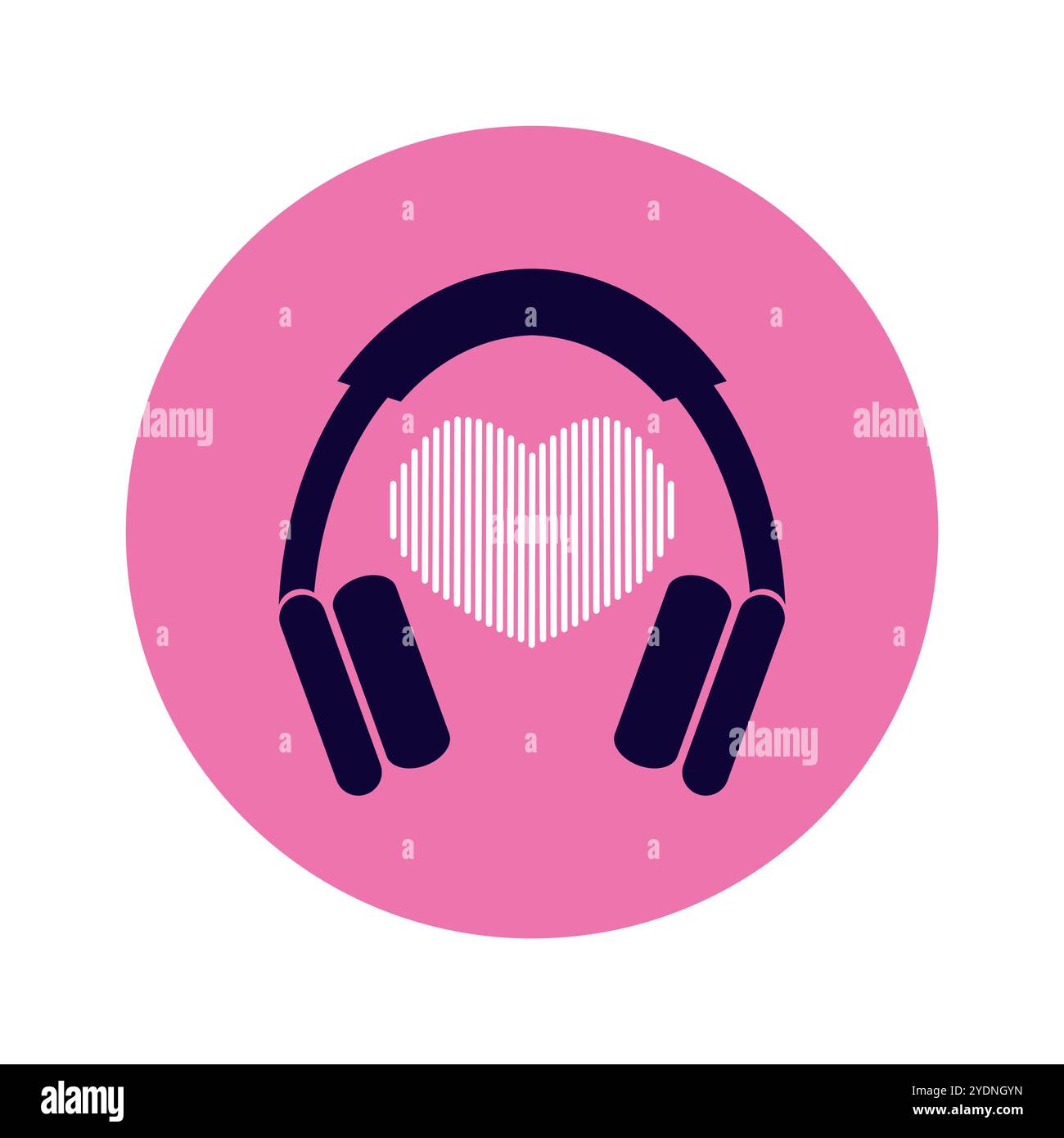 Headphones with sound wave in heart shape. Round music icon isolated on ...