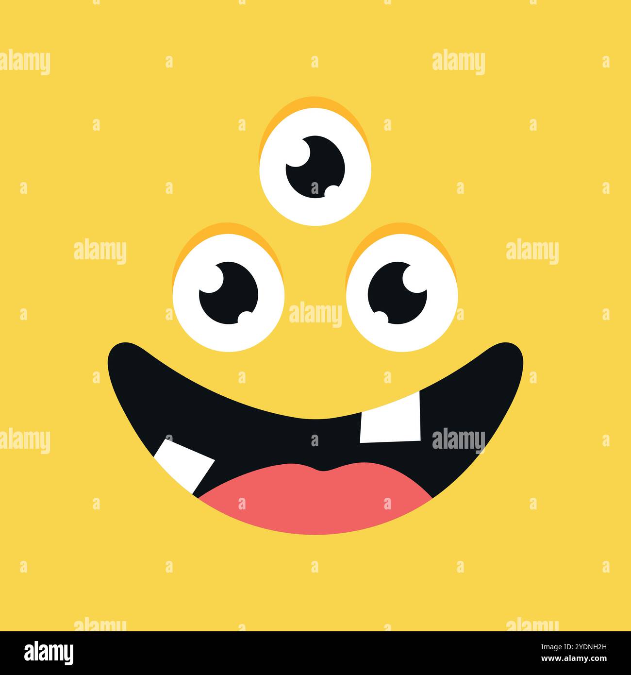 Cute cartoon monster face background. Funny yellow monster face with ...