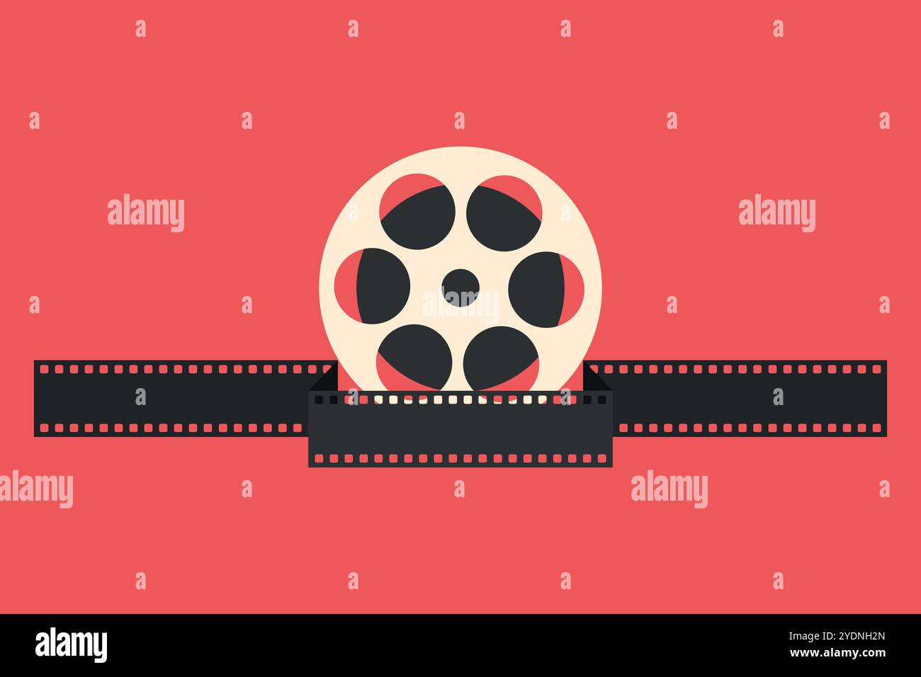 Film reel wrapped in movie filmstrip on red background. Retro cinema ...
