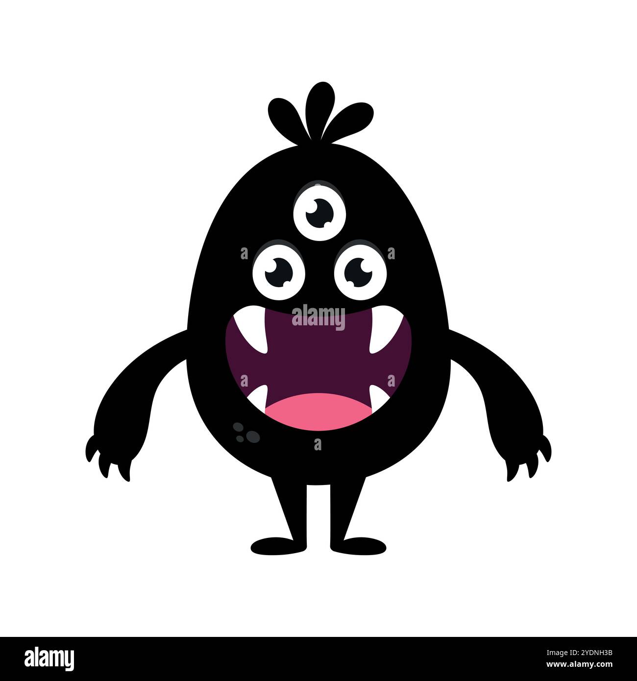 Cute cartoon monster. Funny black creature in childish style with big ...
