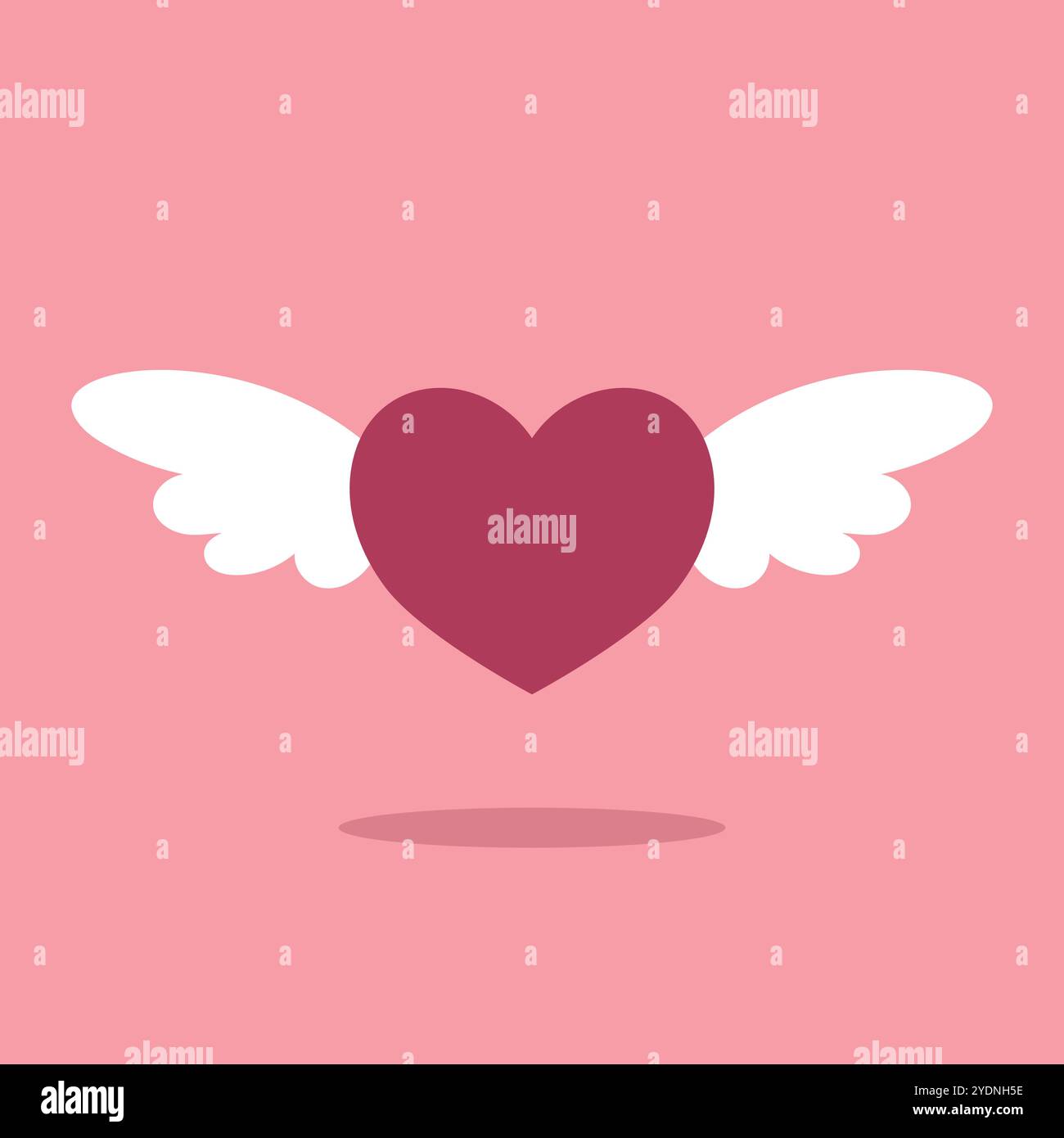 Flying pink heart with white wings in flat style. Vector illustration ...