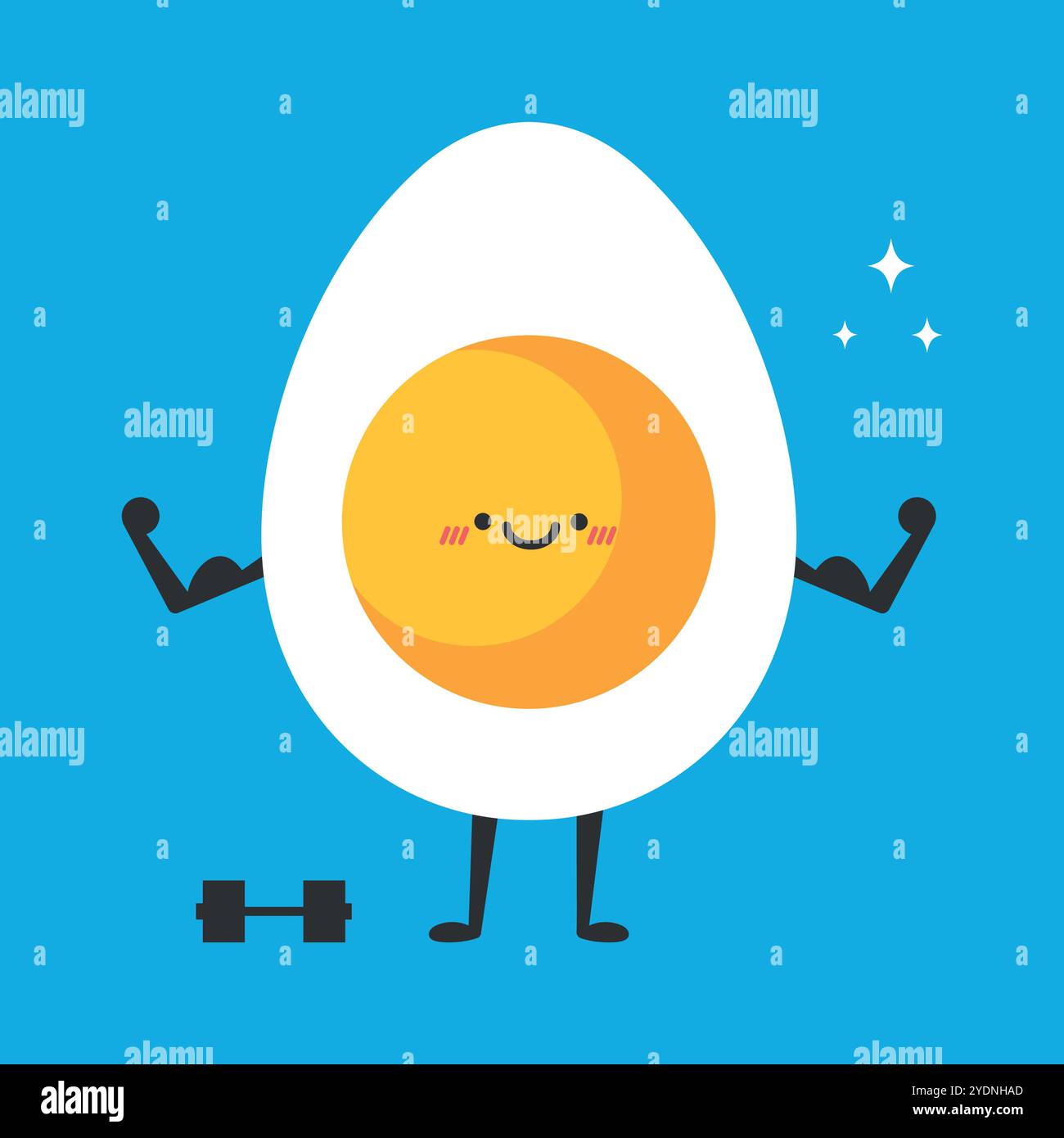 Strong cartoon egg showing muscles. Funny egg mascot in a gym. Vector ...