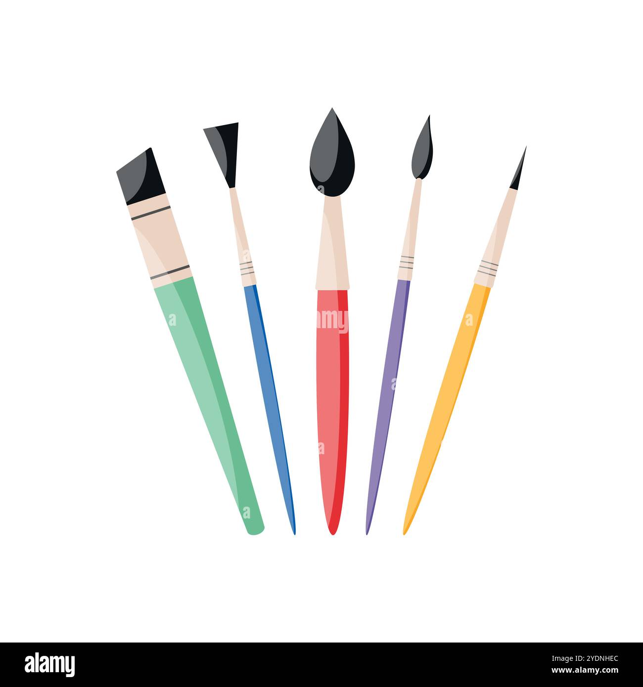 Set of colored paint brushes of different shapes. Drawing tools icons ...