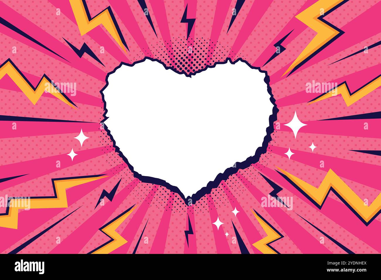 Bright pop art comic cover with zigzag thunder lightnings, rays and ...