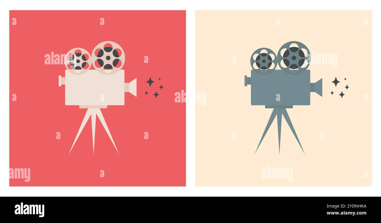 Retro movie video camera icon set. Movie concept. Vector illustration ...