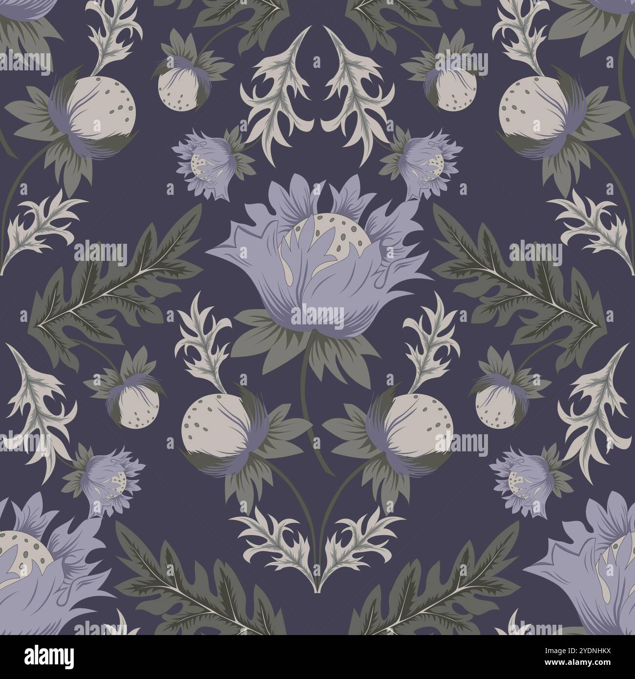 Seamless floral vector pattern with flowers buds and leaves ...