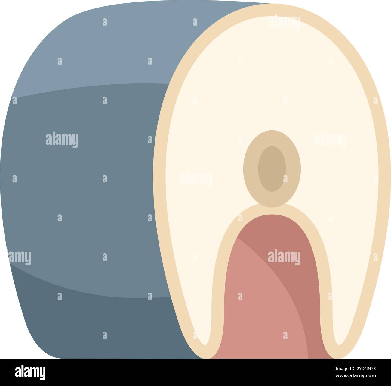 This vector illustration shows a salmon steak, sliced to show the pink ...