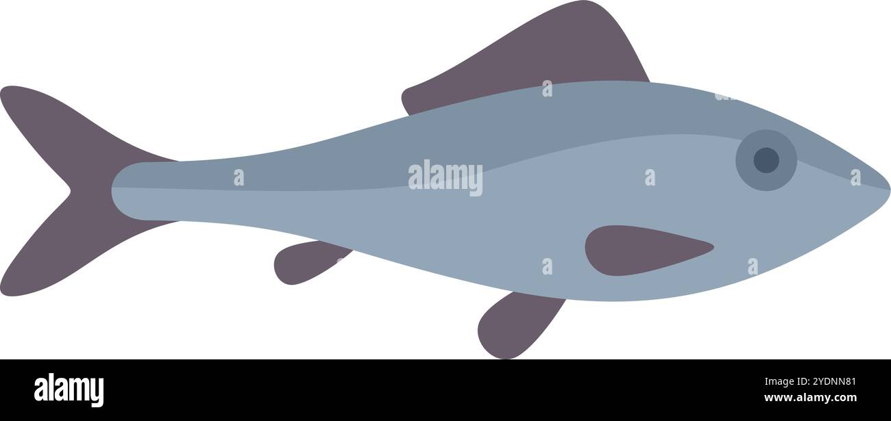Simple cartoon illustration of a grey fish swimming with its fins ...