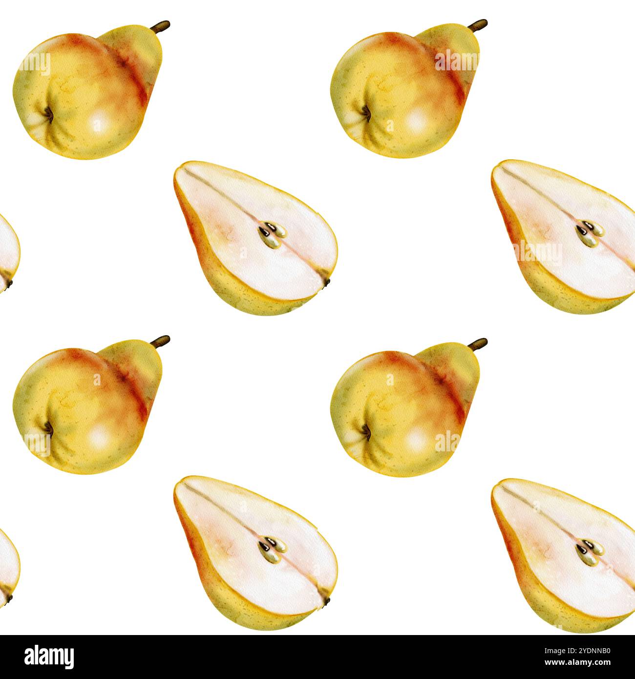 Pattern of whole pears and pieces. Fruit of yellow and green color ...