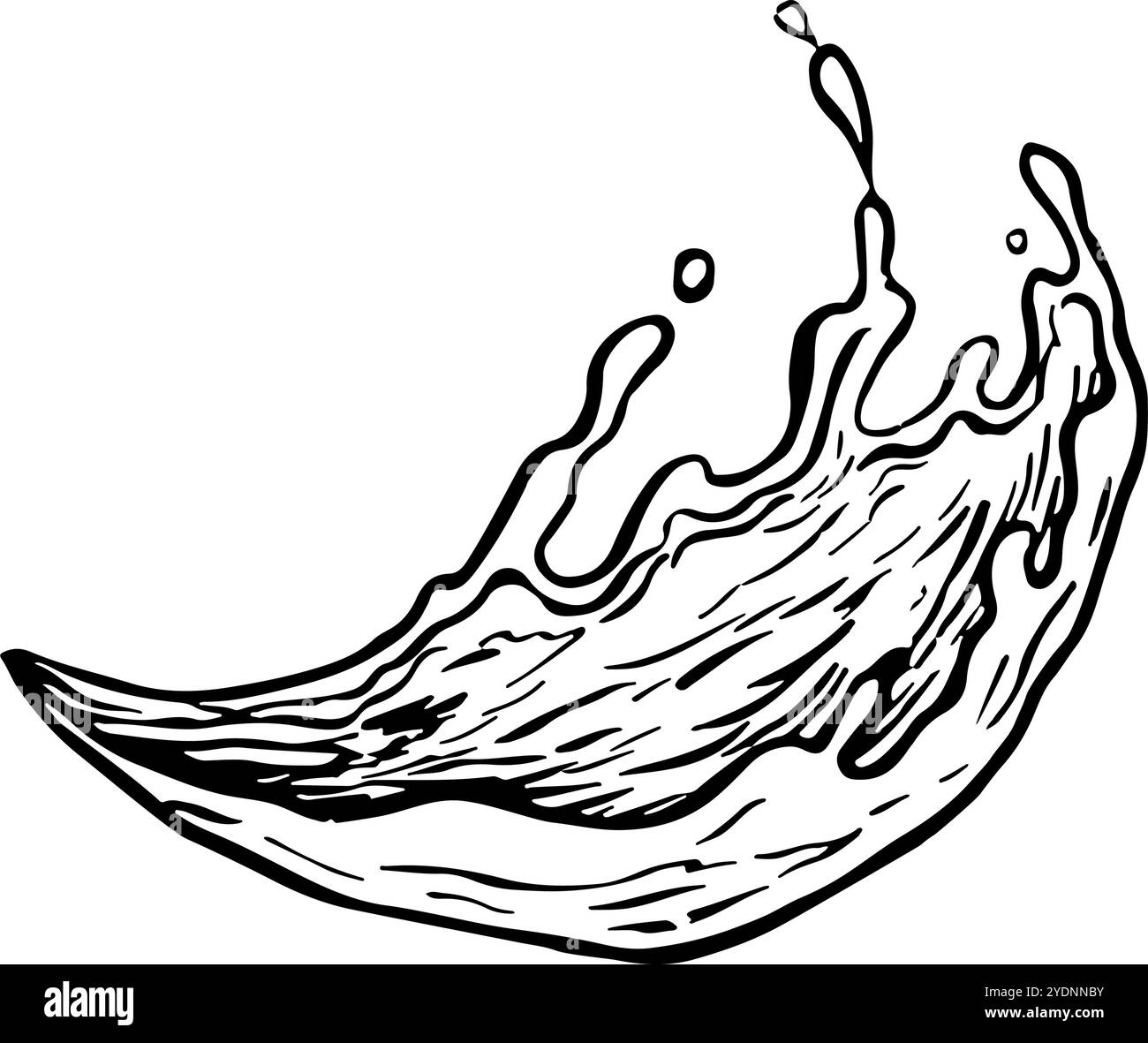 A splash of liquid water or a drink. Vector black and white hand-drawn ...