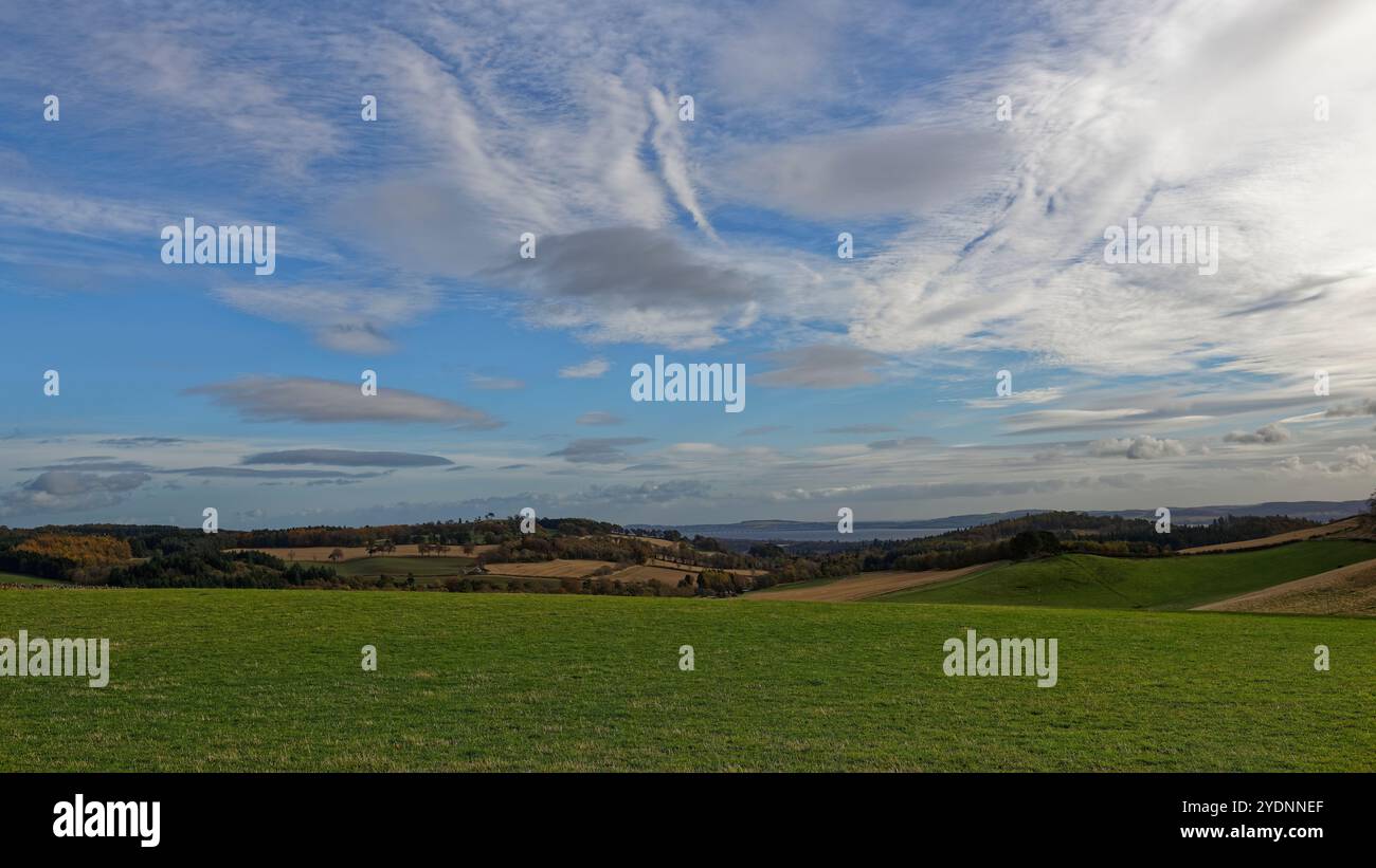 Dramatic white clouds building over Fife and the Tay Estuary seen from ...